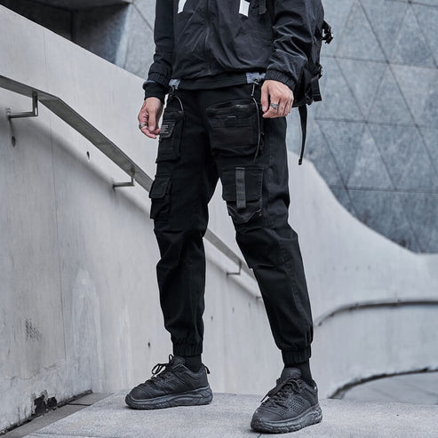 Black Cargo Pants tactical Japanese black Techwear cotton pants ...