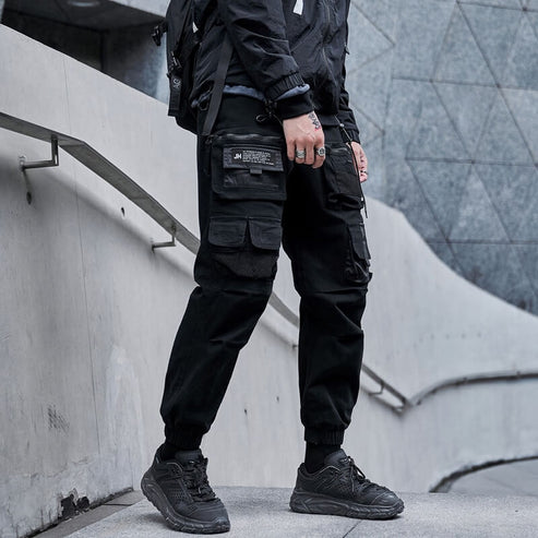 Black Cargo Pants tactical Japanese black Techwear cotton pants ...