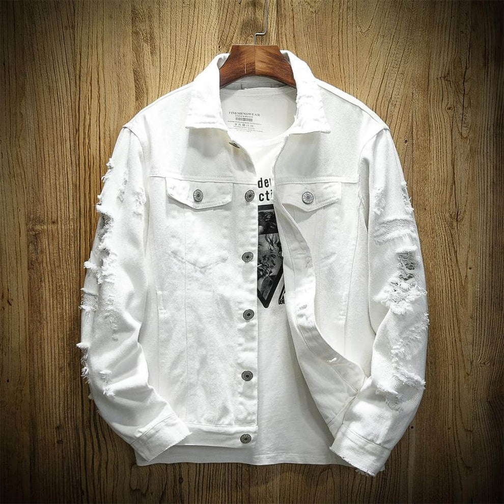 Ripped RED denim jacket slim fit cotton denim jackets – INFINIT STORE